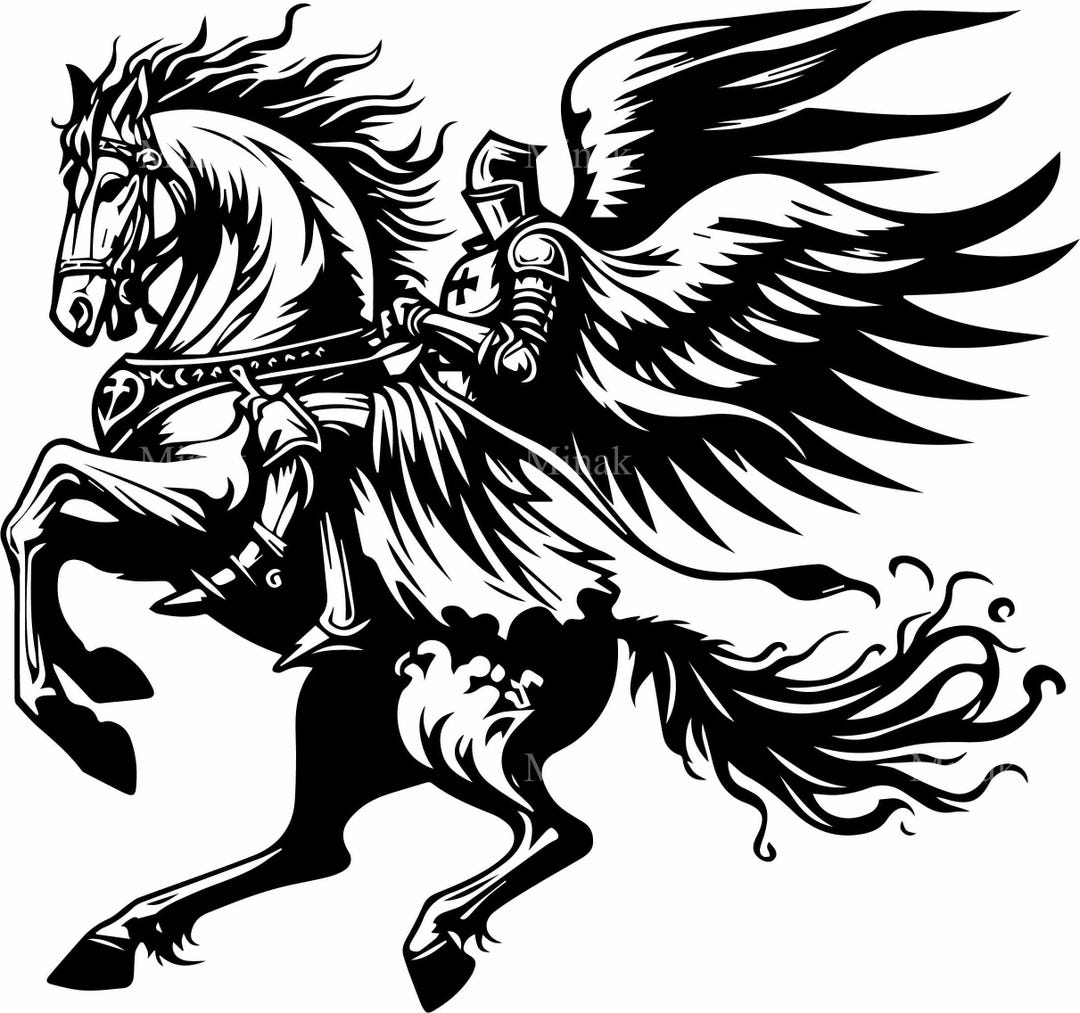5 SVG Flying Knight on Horse SVG – Medieval Angelic Warrior Cut File ...