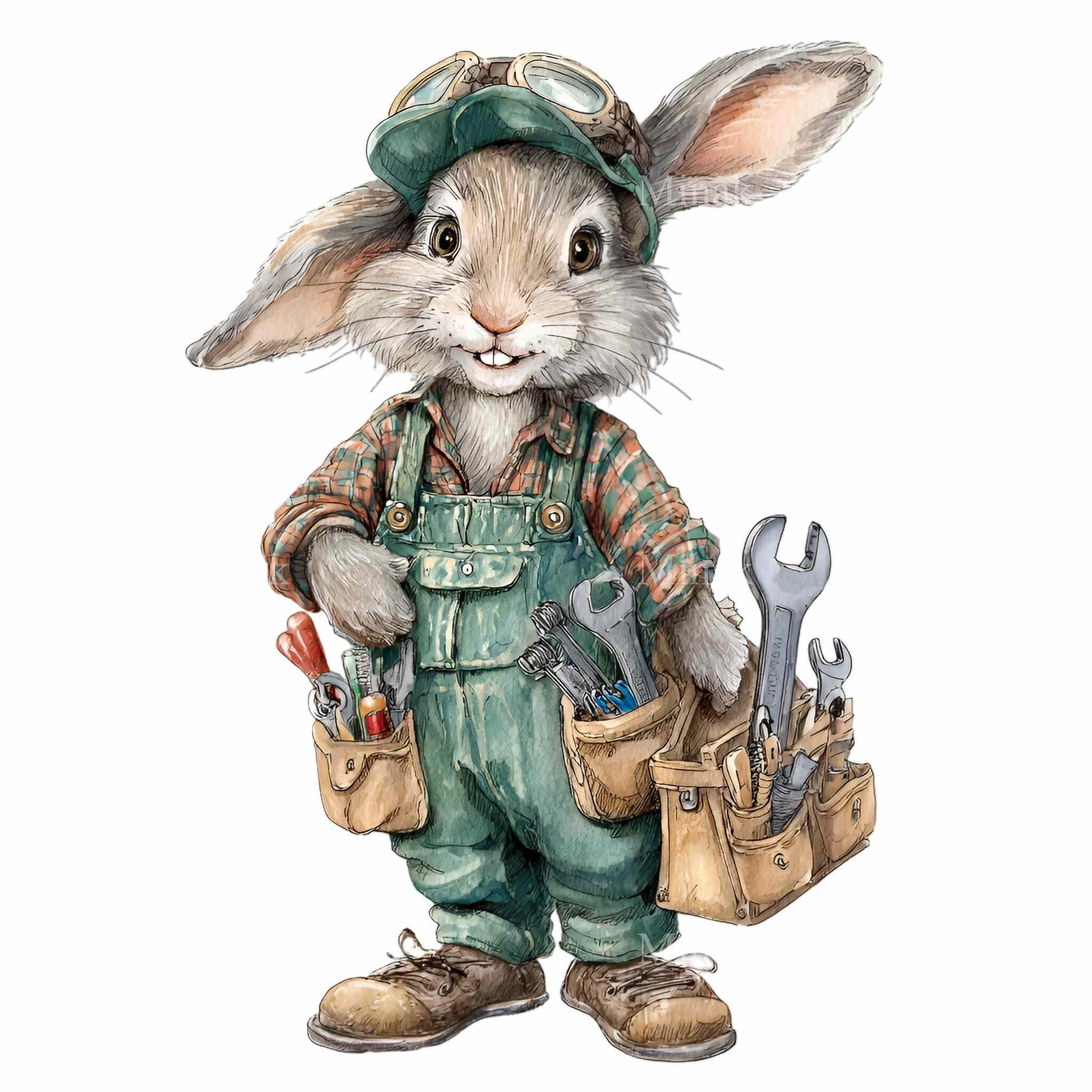 16 PNG Handyman Bunny Clipart – Tool Rabbit Illustration, Father’s Day ...