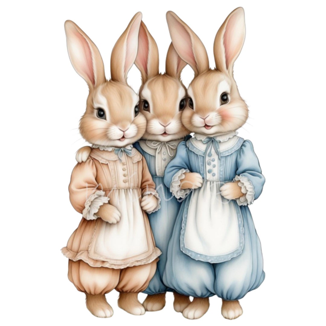 Vintage Bunny Family Clipart | 20 Adorable Rabbit Siblings in Victorian ...