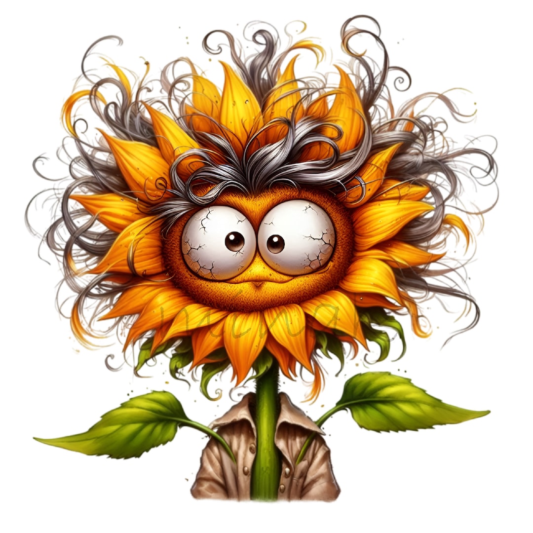 Funny Sunflower Crazy Quirky Flower 12 PNG Cartoon Illustration Clipart ...