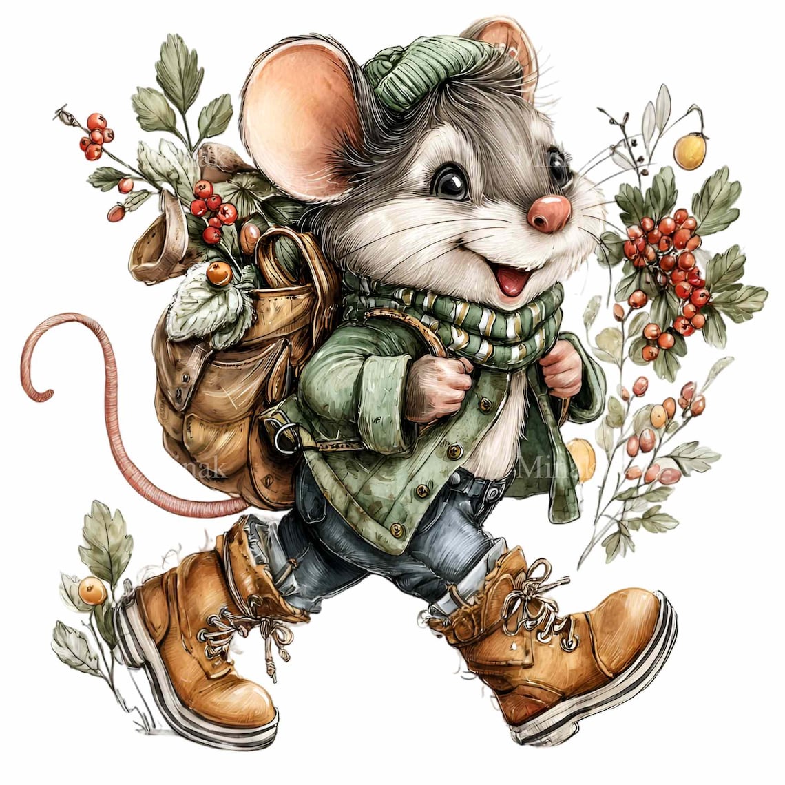 15 PNG Hiking Mouse Autumn Forest Animal Clipart, Adventure Sublimation ...
