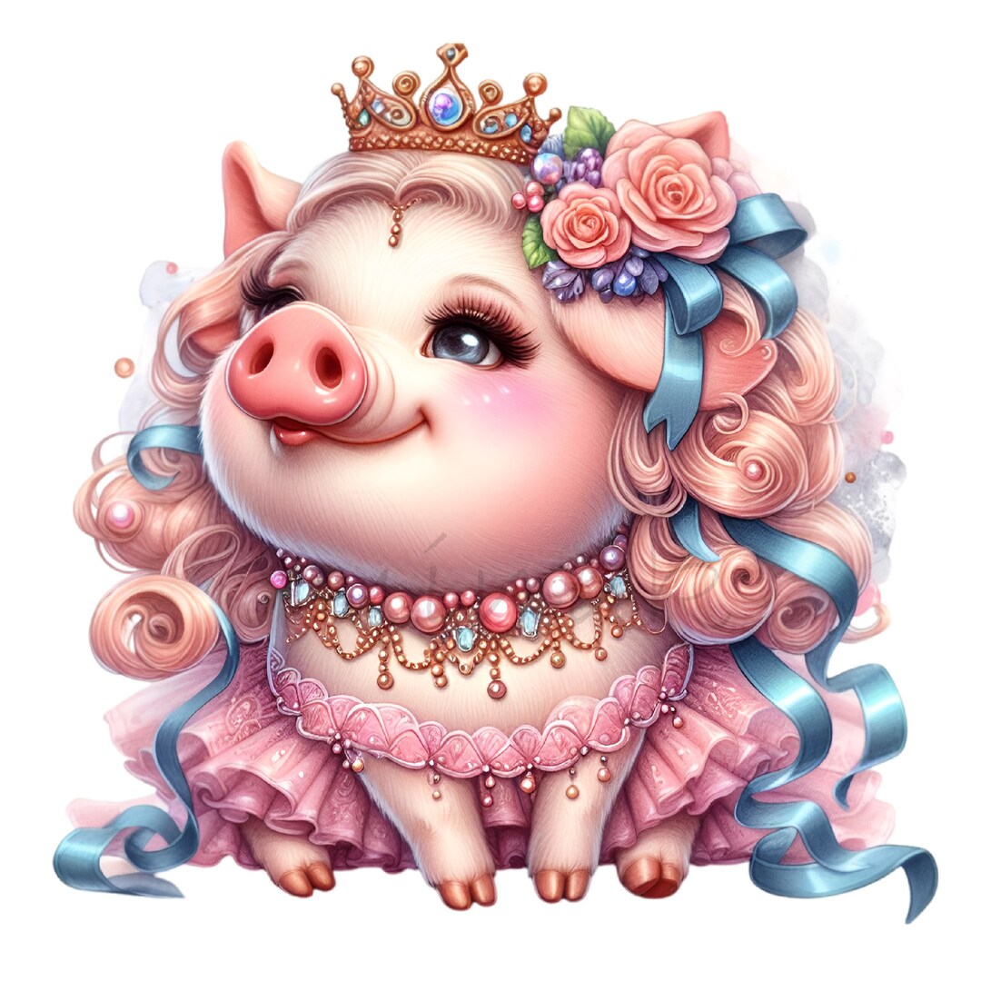 Princess Pig Clipart Adorable Pig Illustration 15 PNG - Etsy