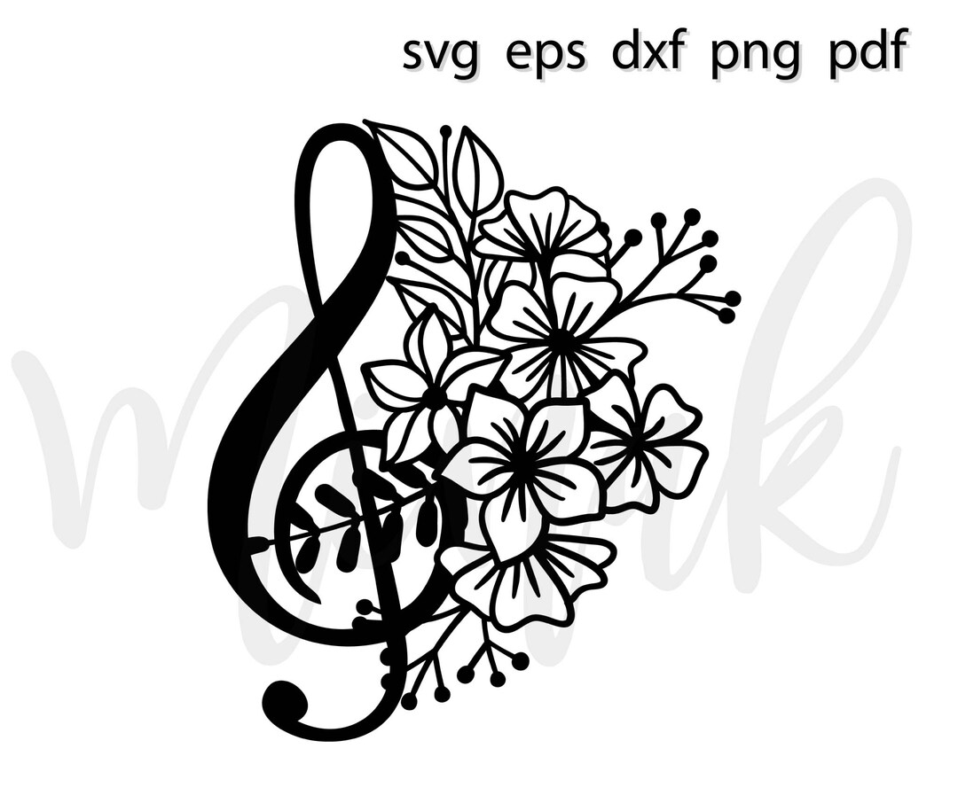 Floral Treble Clef Svg, Music Notes Svg, Music Svg Files for Cricut ...