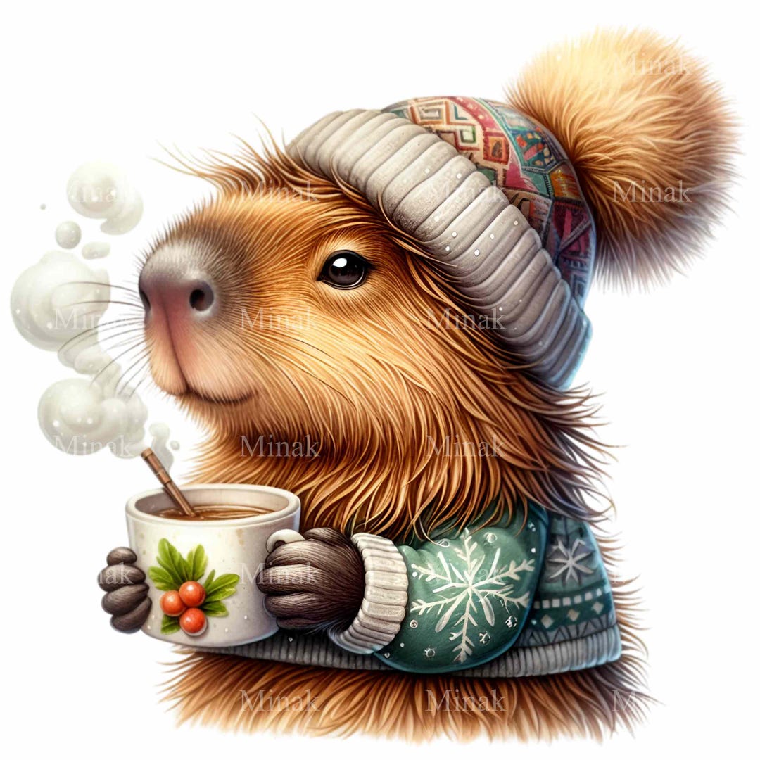 12 Winter Capybara PNG – Cute Holiday Animal Clipart With Cocoa Mug ...