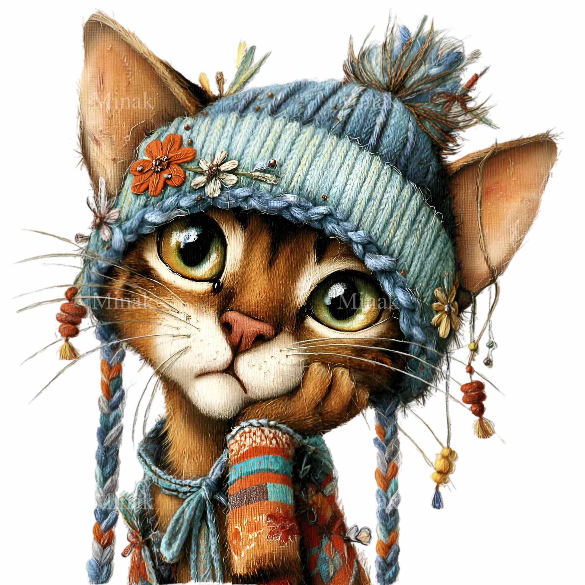 15 PNG Winter Beanie Cat, Knitted Hat Fluffy Kitten Clipart - Etsy