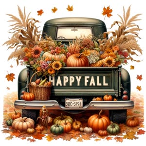 Vintage Green Truck Fall Harvest Clipart 15 Pumpkin and Sunflower Fall ...
