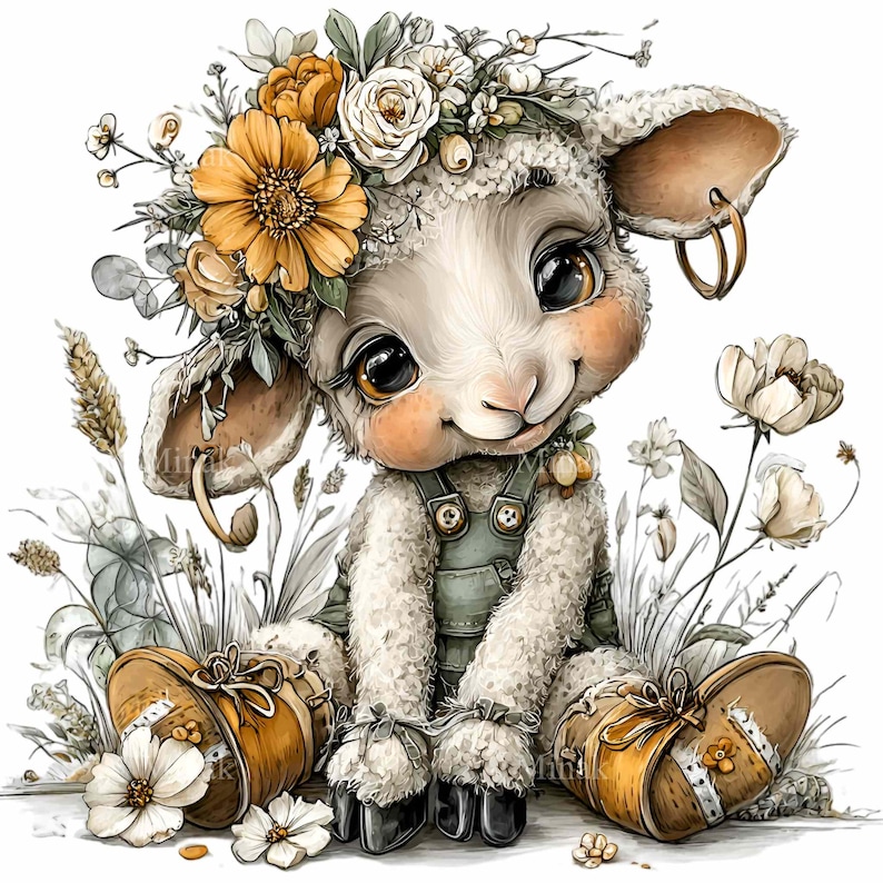 14 PNG Spring Lamb – Floral Sheep Clipart Wildflower Crown Nursery ...