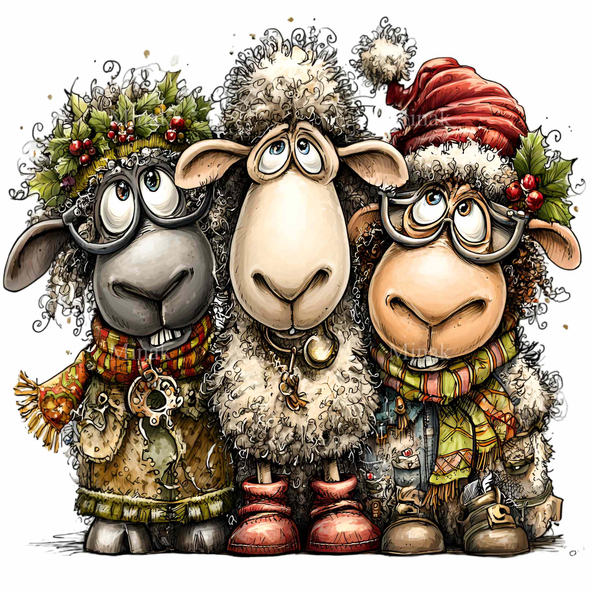 10 PNG Festive Sheep Clipart – Funny Christmas Animal PNG – Cute Winter ...