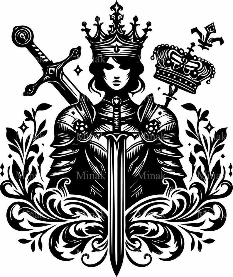 6 SVG Queen With Sword SVG, Warrior Woman Silhouette, Royal Lady Crown ...