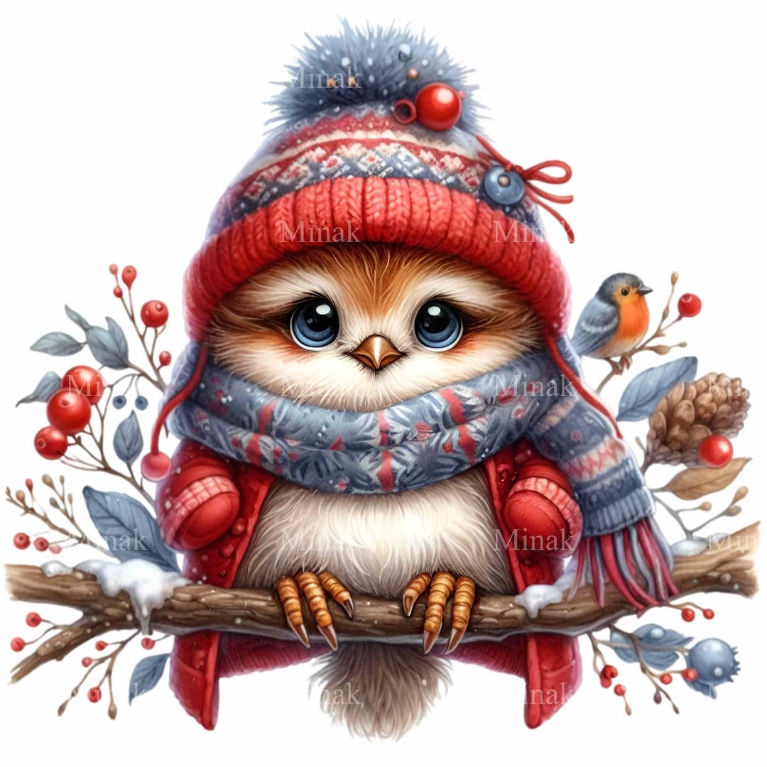 10 PNG Cute Winter Owl Clipart, Christmas Owl in Hat and Scarf PNG ...