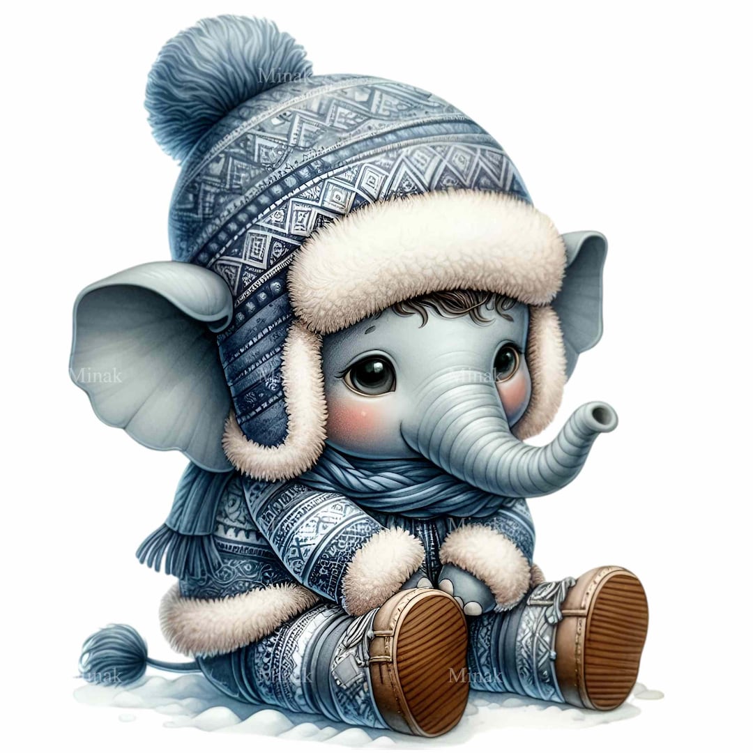 Baby Elephant PNG Clipart in Winter Clothes, 12 Adorable Elephant With ...