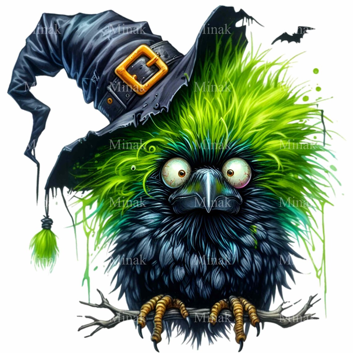 15 Witch Raven PNG Clipart - Cute Furry Green and Black Crow With ...