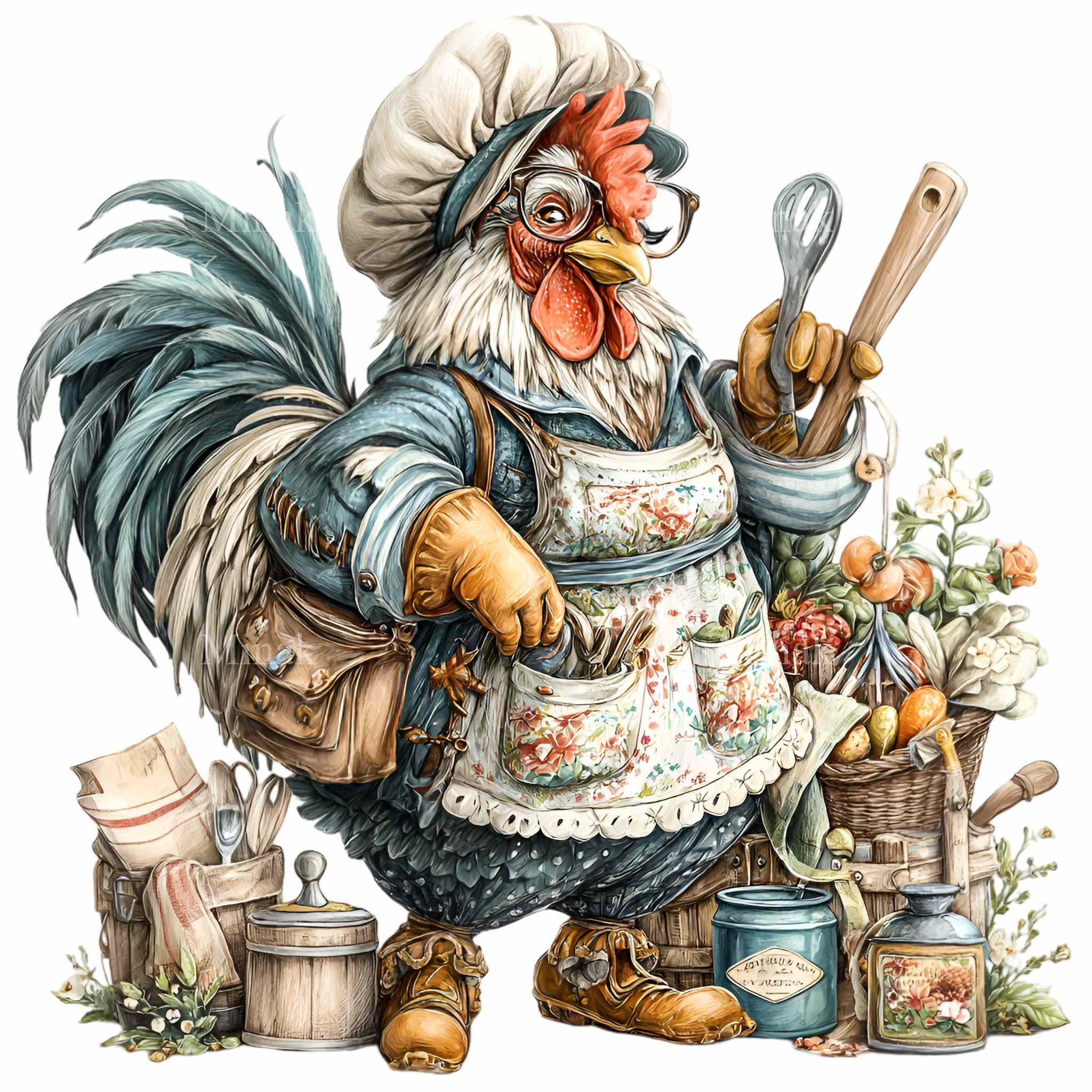 10 PNG Chicken Baker Illustration – Hen Chef Clipart, Whimsical Farm ...