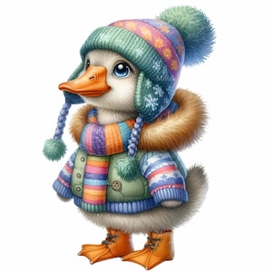 Winter Duckling PNG Clipart - 15 Cute Duck With Beanie, Scarf, and Coat ...