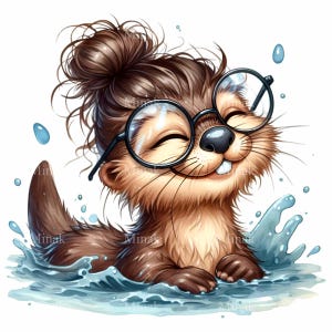 Otter PNG Clipart With Glasses, Fluffy Fur, and Water Play, 12 PNG ...