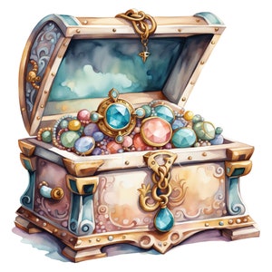 Treasure Chest Clipart PNG, 15 Watercolor Pirate Jewelry Png ...