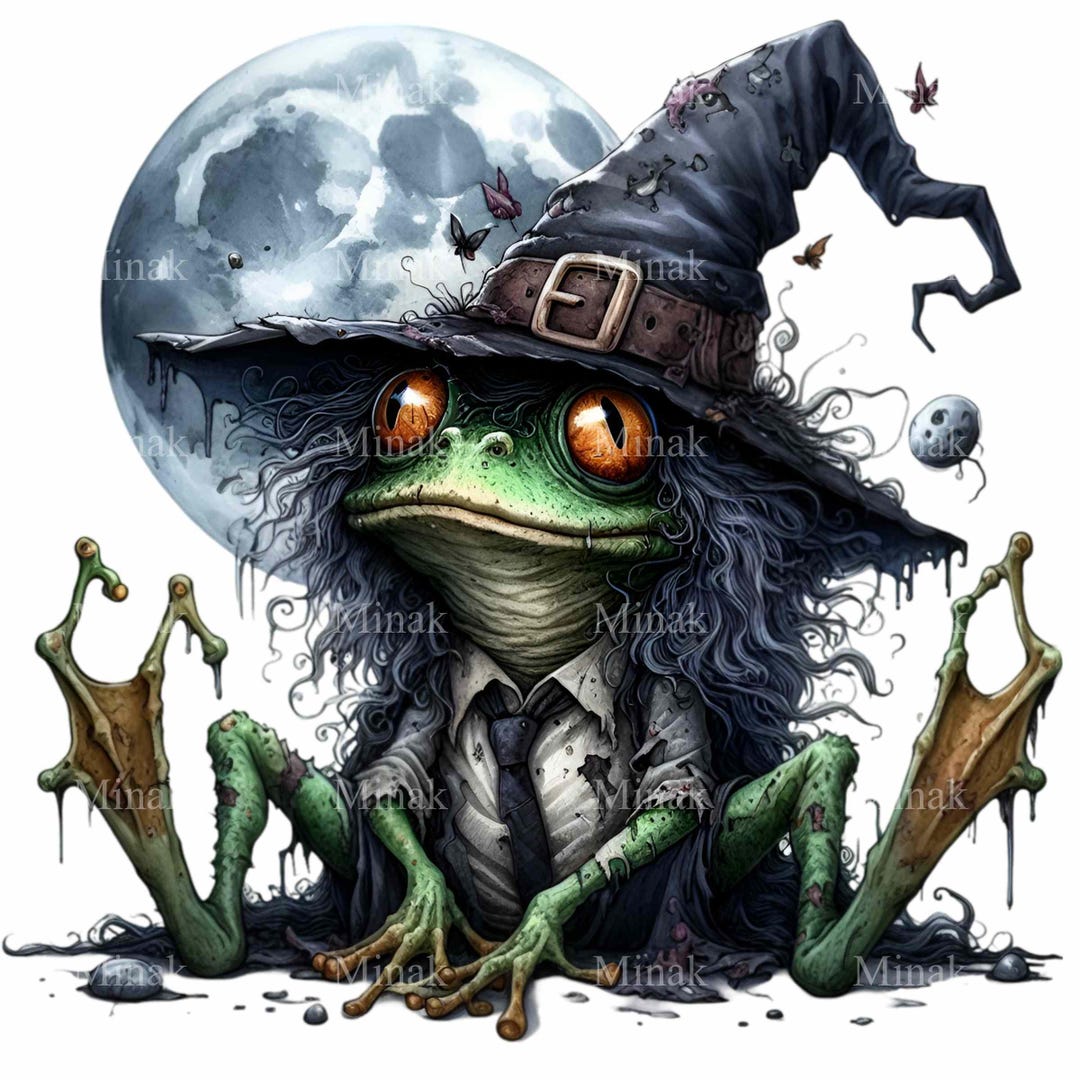 15 PNG Witch Frog Clipart – Halloween Frog PNG – Spooky Moon Frog for ...