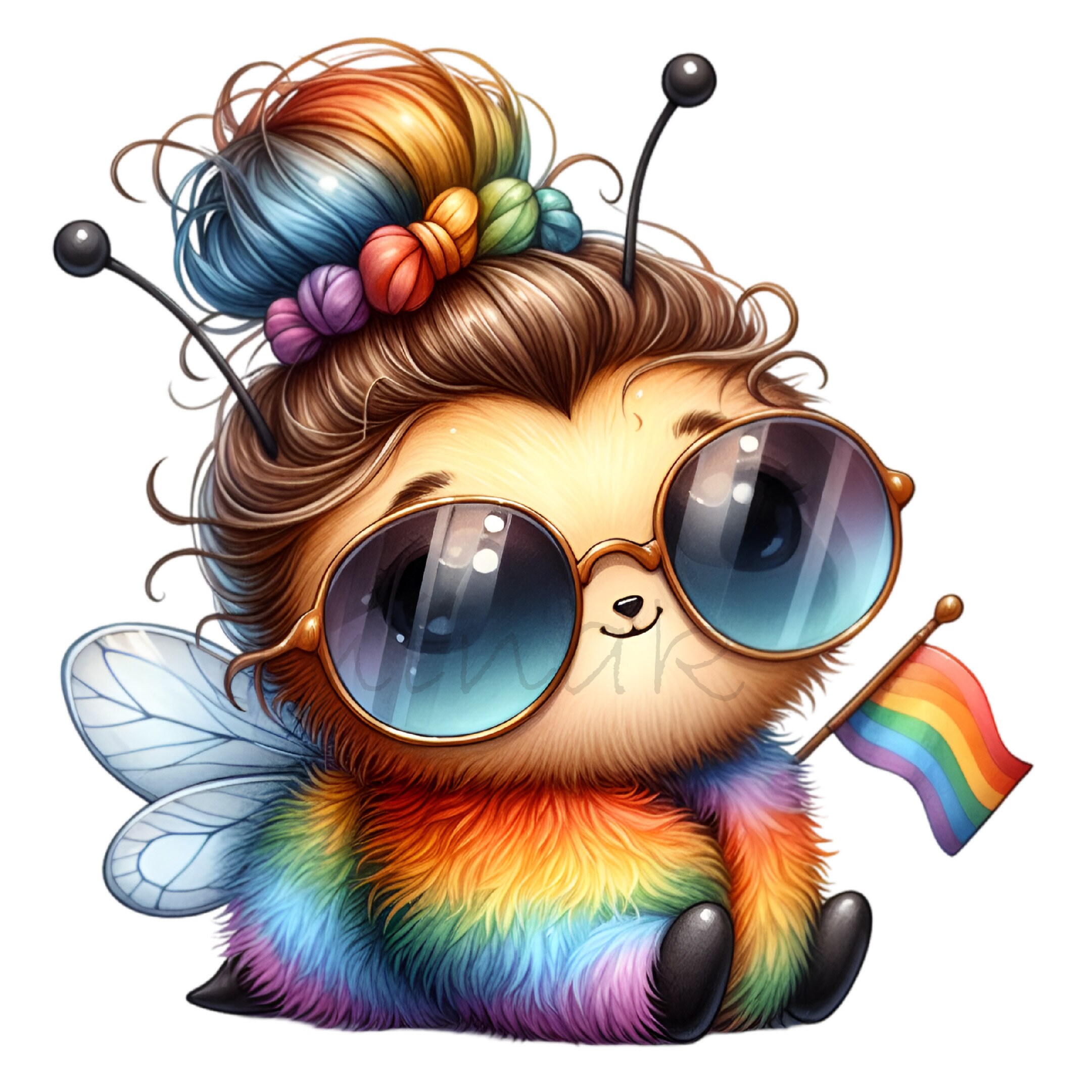 Honey Bee Clipart, Cute Bumblebee Clip Art, 12 PNG Messy Bun Rainbow ...