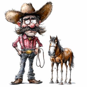 12 Funny Cowboy PNG and Horse PNG Clipart, Western Cartoon Illustration ...