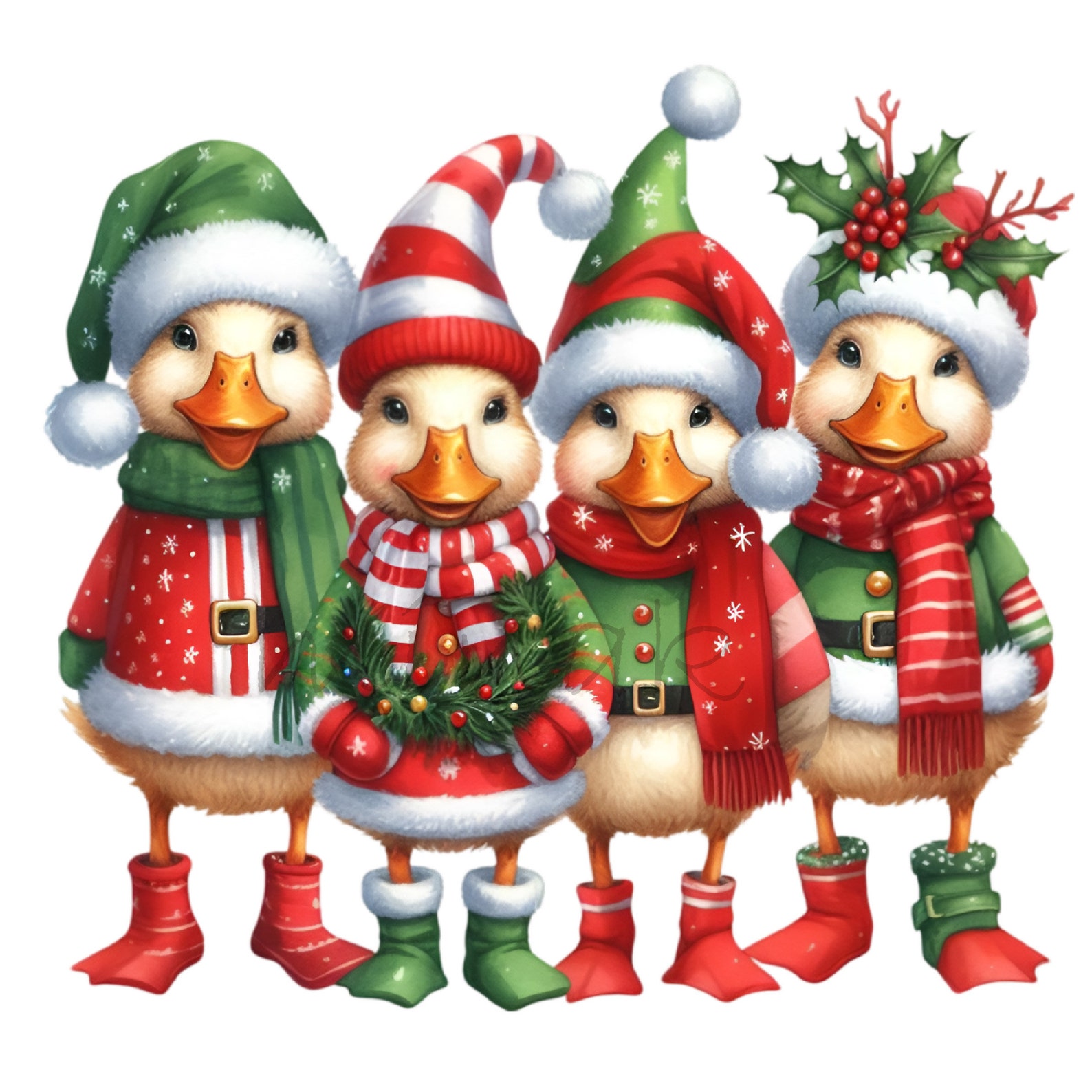 Christmas Ducks Clipart, 12 Festive Holiday Duck PNG, Santa and Elf ...