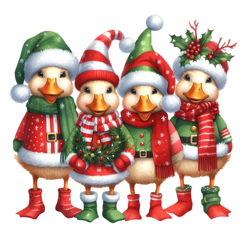 12 PNG Christmas Duck Clipart - Cute Festive Ducks PNG Illustration ...