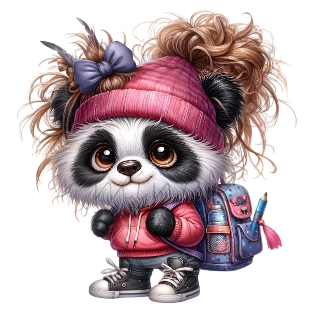Funny Panda School 12 PNG Cute Student Kids Cartoon Illustration ...