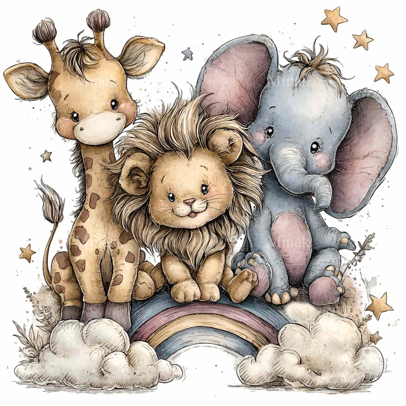12 PNG Safari Baby Animals Clipart – Lion Giraffe Elephant PNG – Jungle ...