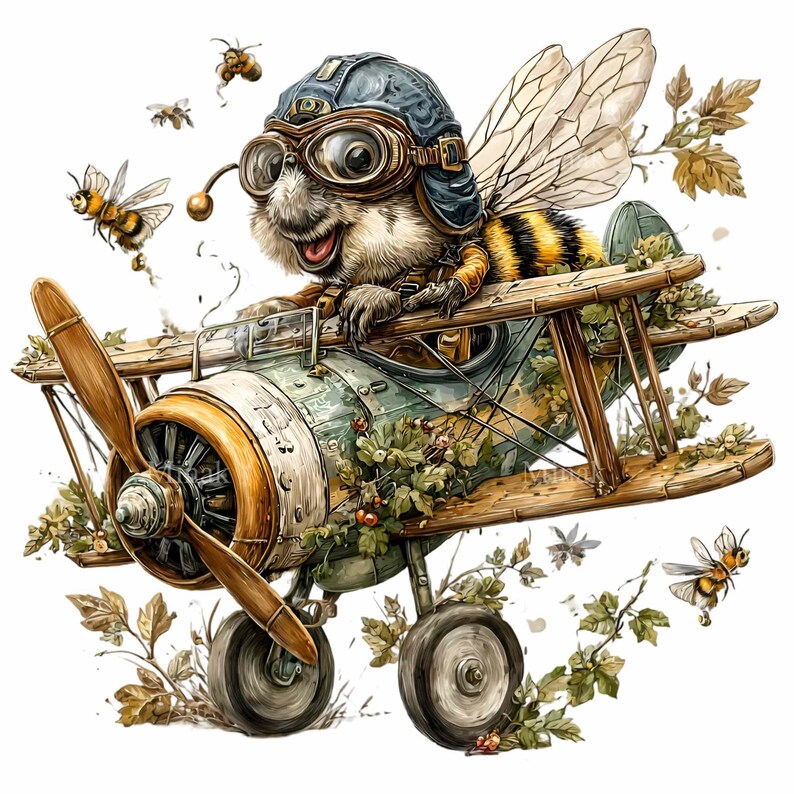 15 PNG Pilot Bee Vintage Airplane Clipart, Aviator Bumblebee Art ...