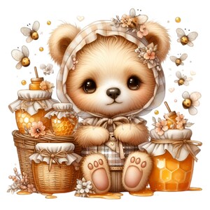 12 Cute Bear Honey Clipart PNG, Whimsical Bear Illustration, Digital ...