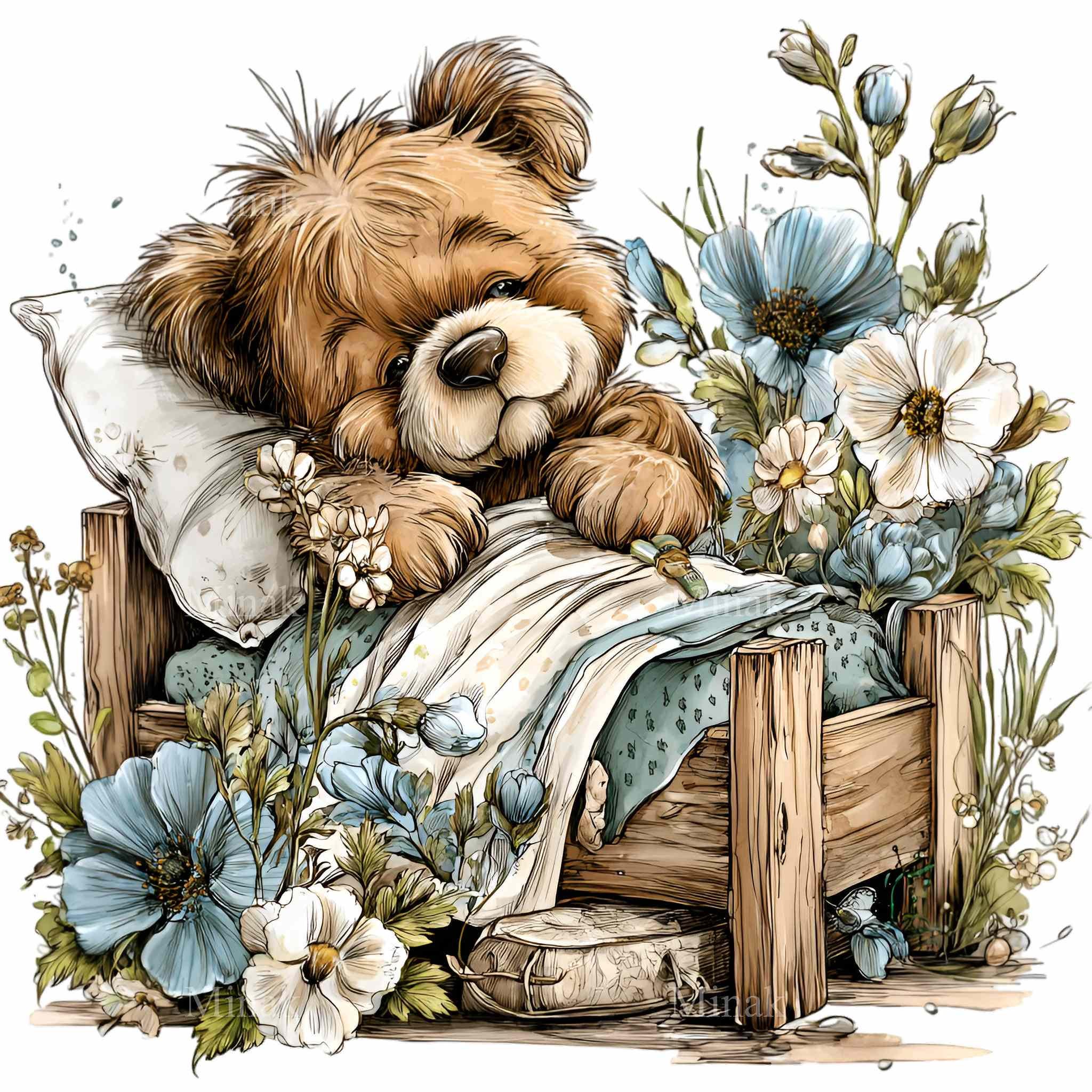 10 PNG Sleeping Bear – Blue Bed PNG – Cute Bedtime Animal Clipart for ...