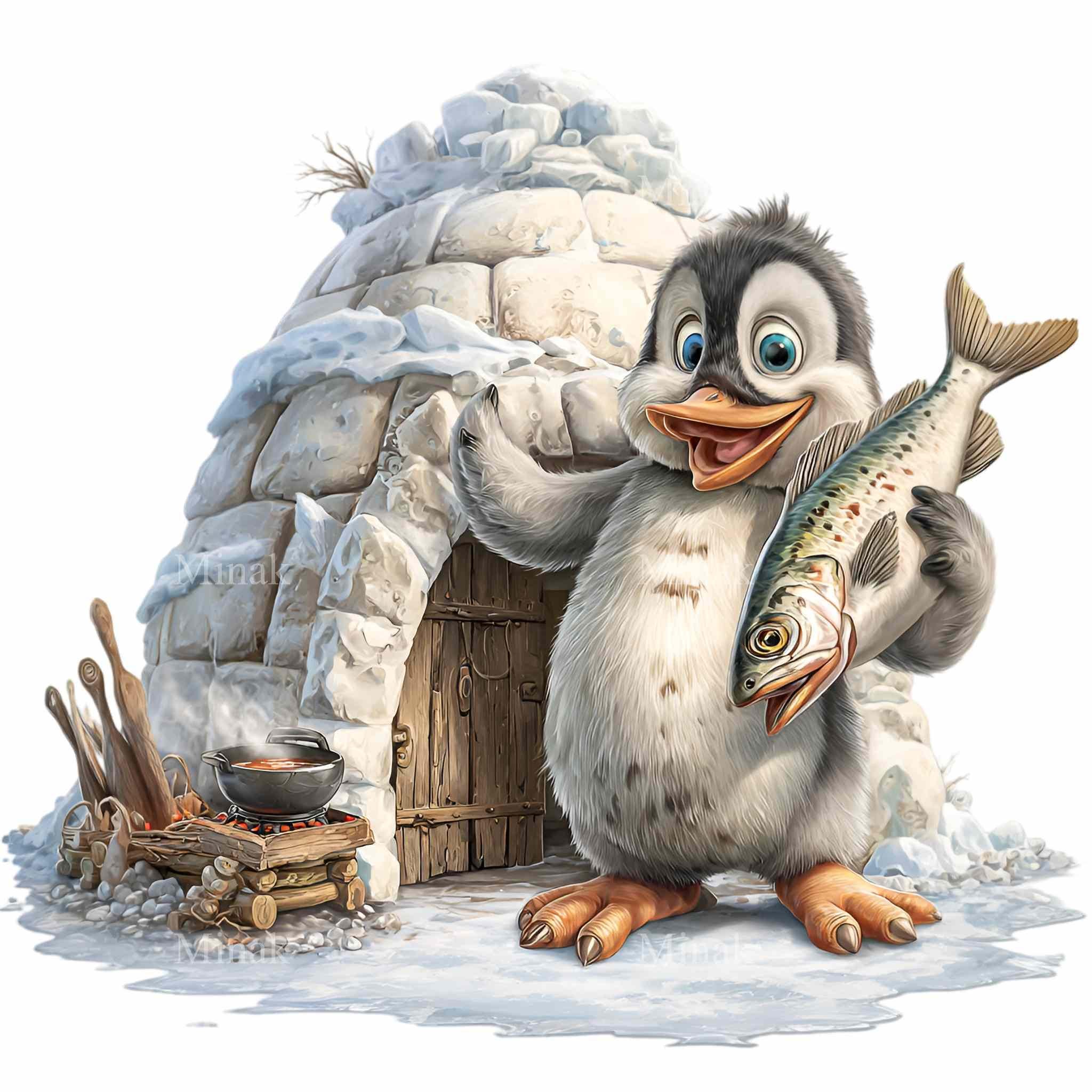 15 PNG Penguin Fisherman Clipart – Winter Igloo Illustration for Kids ...