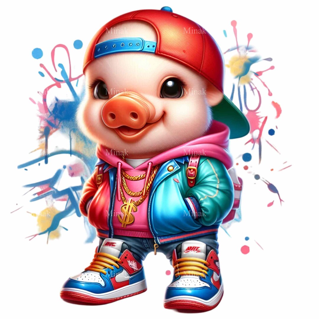 Hip Hop Pig PNG Clipart 14 Cool Cartoon Pig in Cap With Gold Chain ...