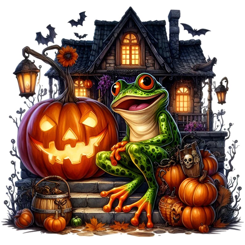 12 PNG Halloween Frog Clipart, Witch Toad Pumpkin Spooky Lantern - Etsy