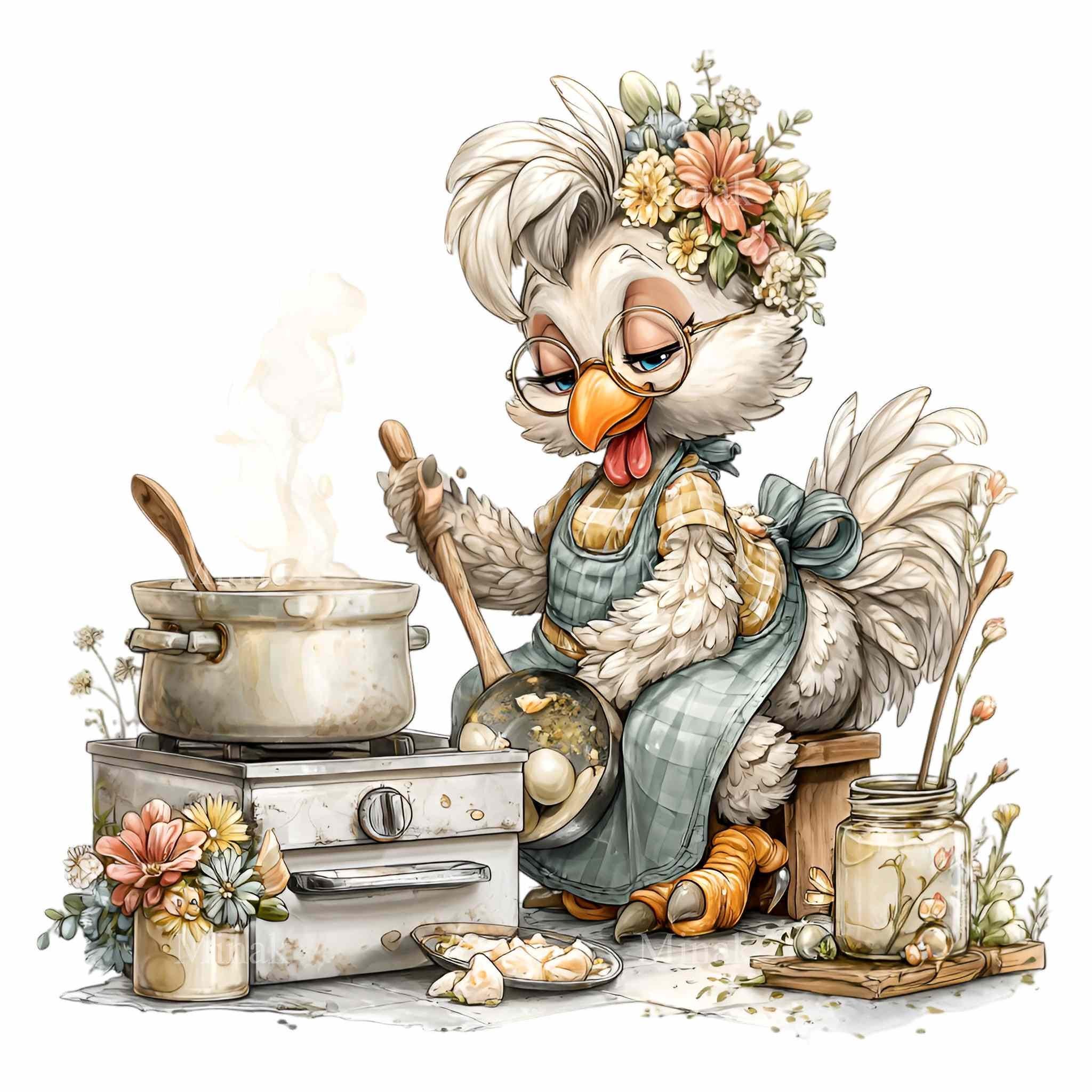 15 PNG Cooking Chicken Clipart – Farm Hen Chef Illustration, Kitchen ...
