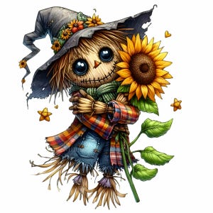 15 Cute Scarecrow PNG Clipart – Sunflower, Straw Hat, Plaid Shirt ...