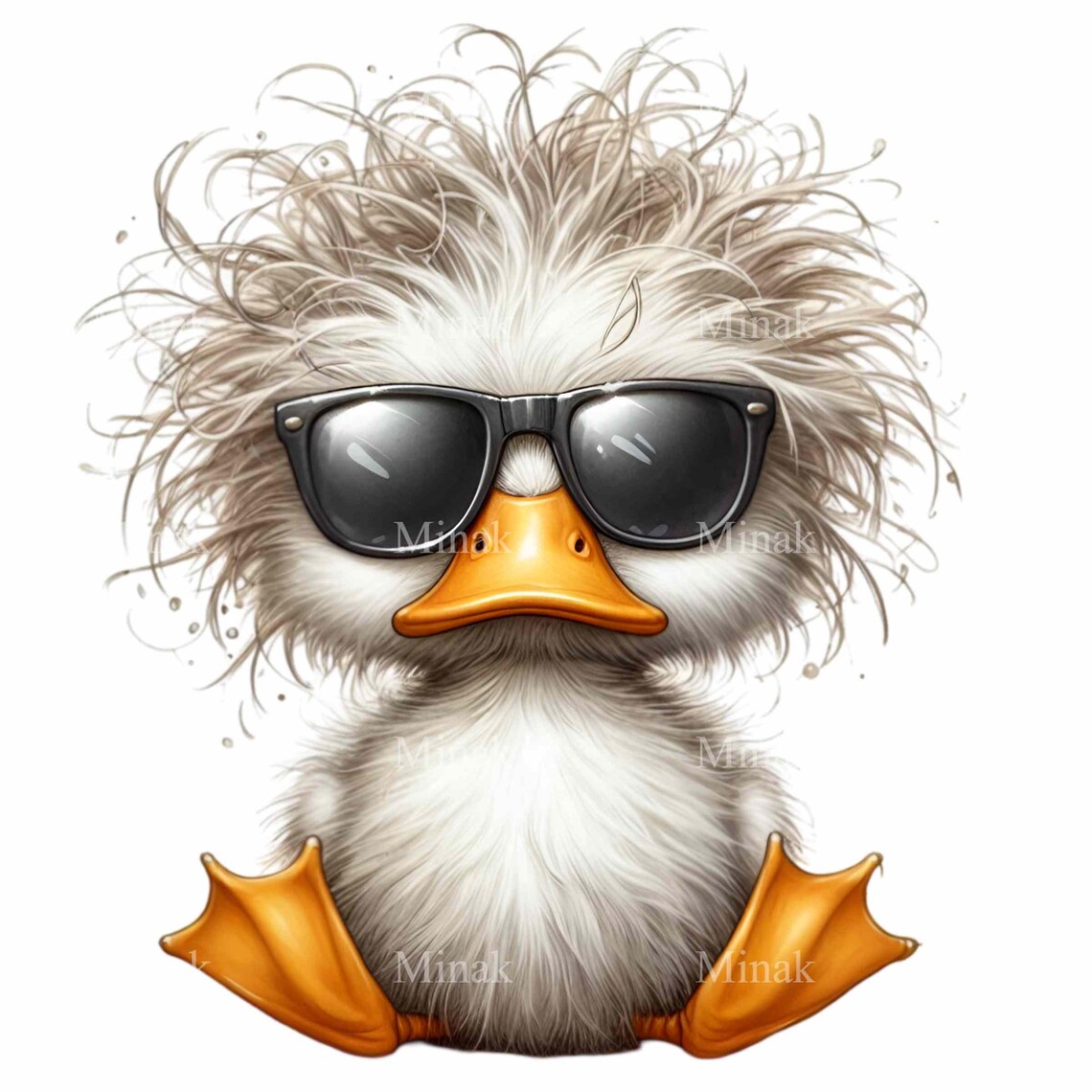 Cute Curly-haired Duck Clipart With Sunglasses, 12 Funny Cartoon Animal ...