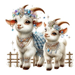 Princess Goat Twins Clipart Adorable Goat Illustration 10 PNG - Etsy