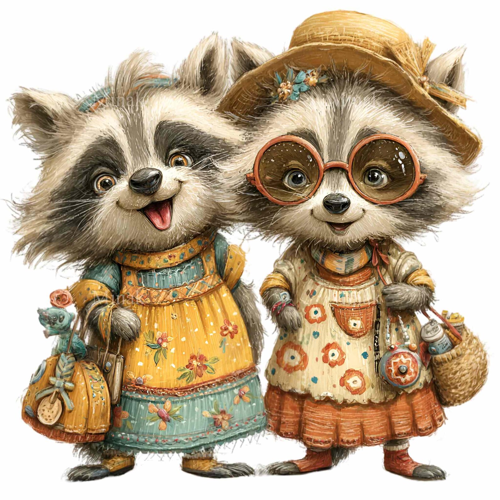 15 PNG Raccoon Friends Clipart – Cute Watercolor PNG – Spring Animal ...