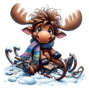 Baby Moose on Sled PNG, 15 Winter Holiday Animal Clipart, Cute ...