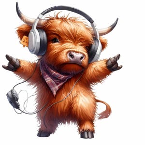 Highland Cow With Headphones Clipart, 15 Adorable Music-loving Cow PNG ...