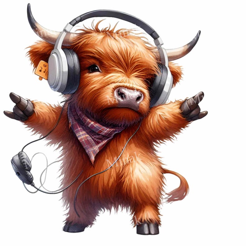 15 PNG Highland Cow Clipart - Music Cow PNG Illustration - Crafters ...