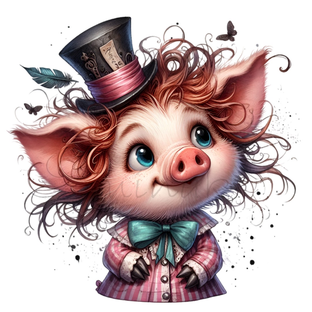 Funny Animal Clipart, 15 PNG Pig Clip Art, Cute Comics Crazy Kids Shirt ...