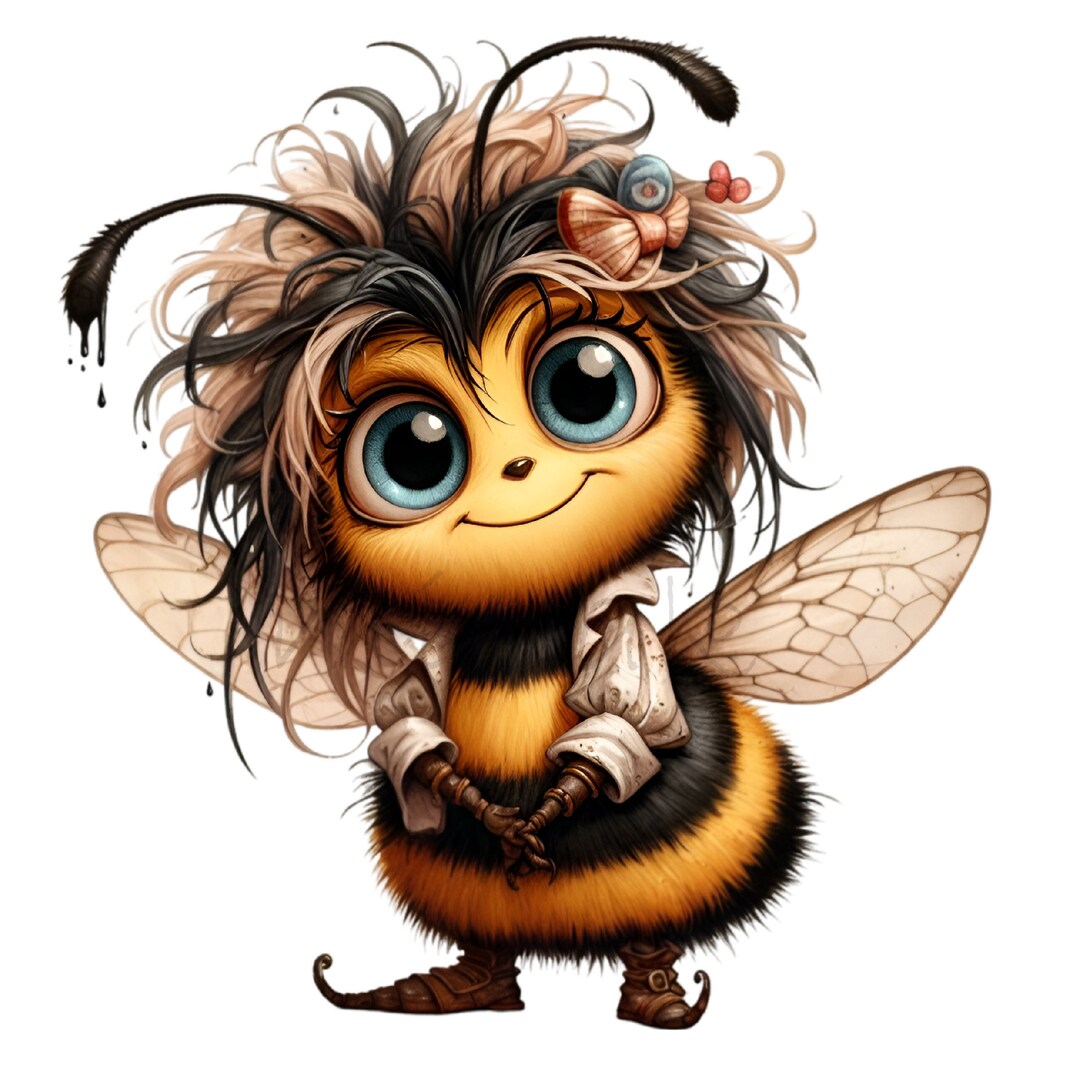 15 Cute Steampunk Bee PNG, Adorable Fluffy Bumblebee With Messy Hair ...