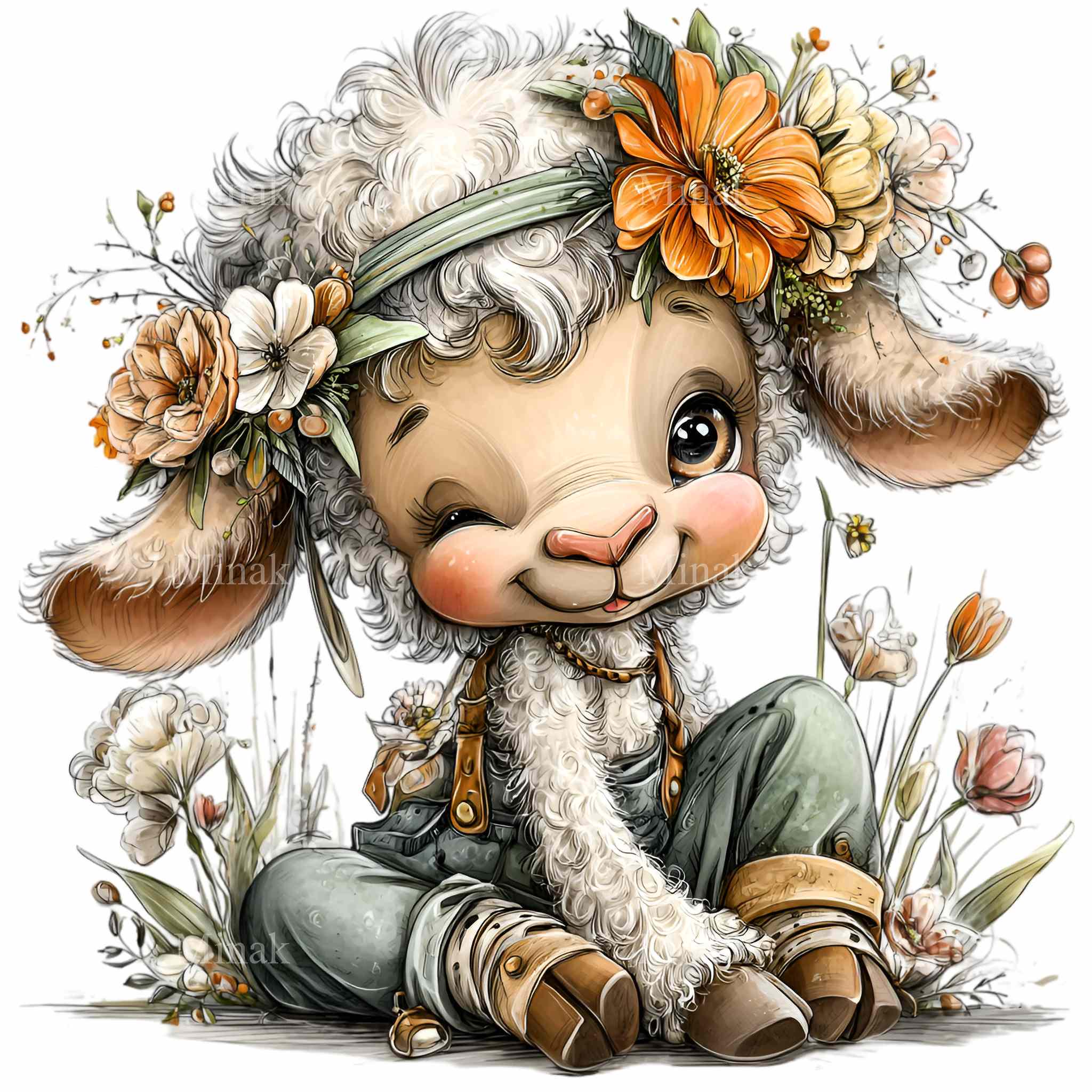 14 PNG Spring Lamb – Floral Sheep Clipart Wildflower Crown Nursery ...