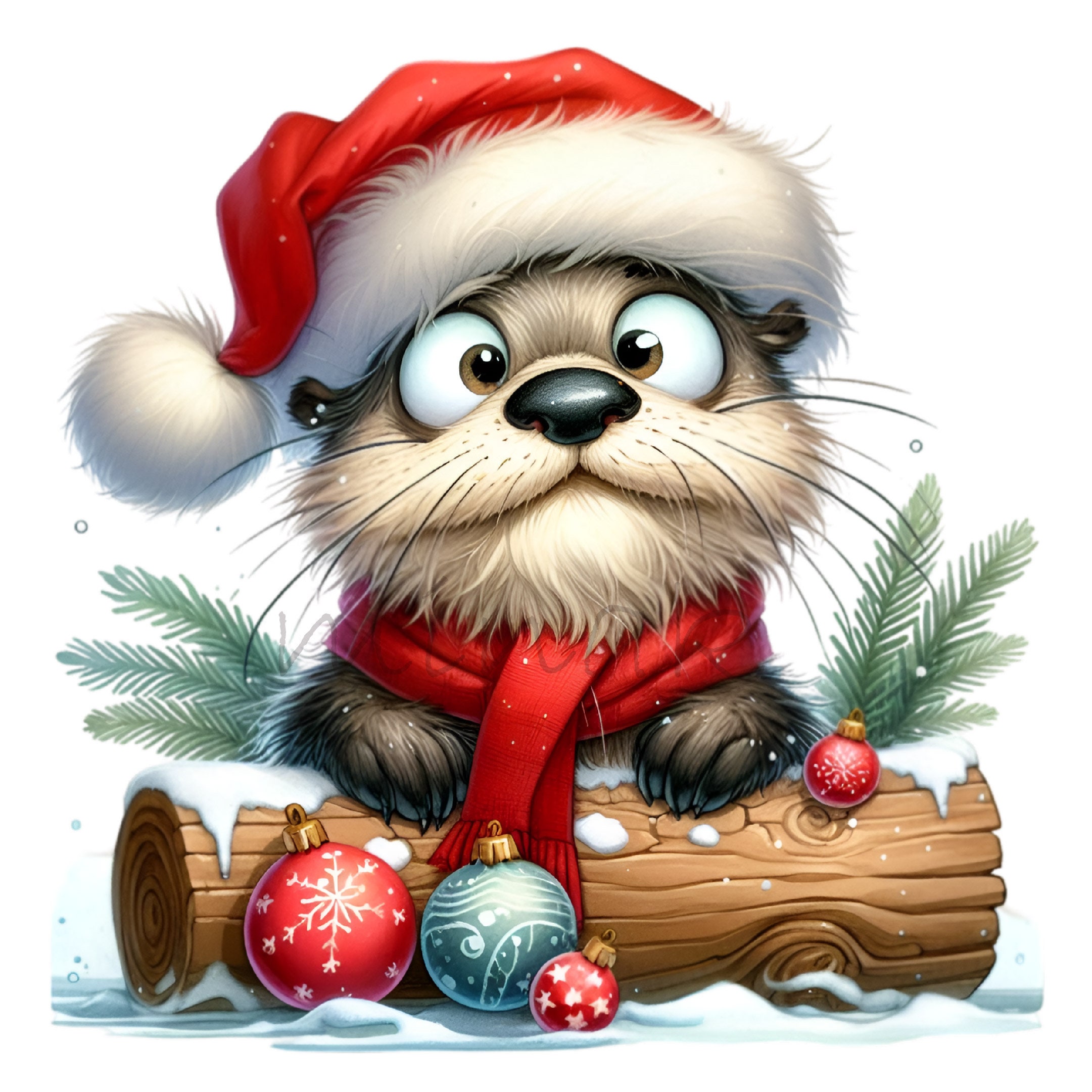 12 PNG Cute Otter With Santa Hat and Ornaments - Festive Christmas PNG ...