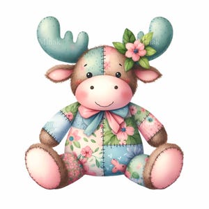 14 PNG Patchwork Moose – Floral Moose PNG Clipart – Quilted Animal for ...