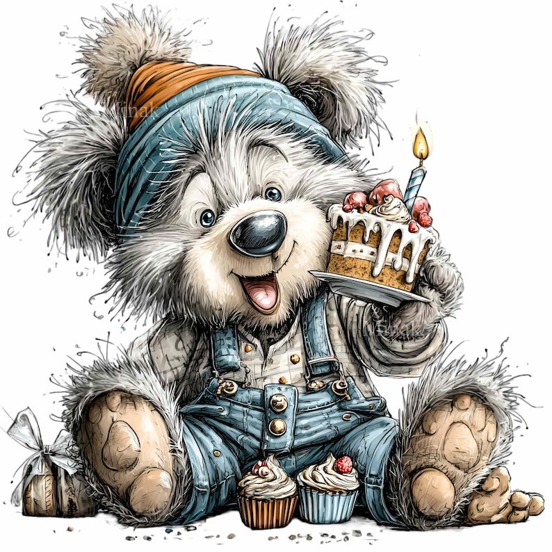 11 PNG Bear Birthday Clipart – Cute Animal With Cake PNG – Kids Party ...