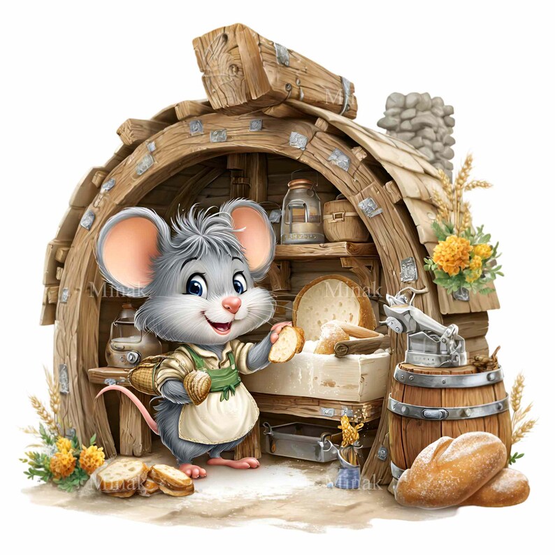 16 PNG Mouse Baker Clipart – Chef Mouse With Bread for Kitchen Art ...