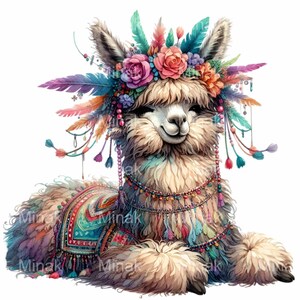 12 Floral Llama PNG Clipart, Cute Alpaca Art, Llama Illustration ...