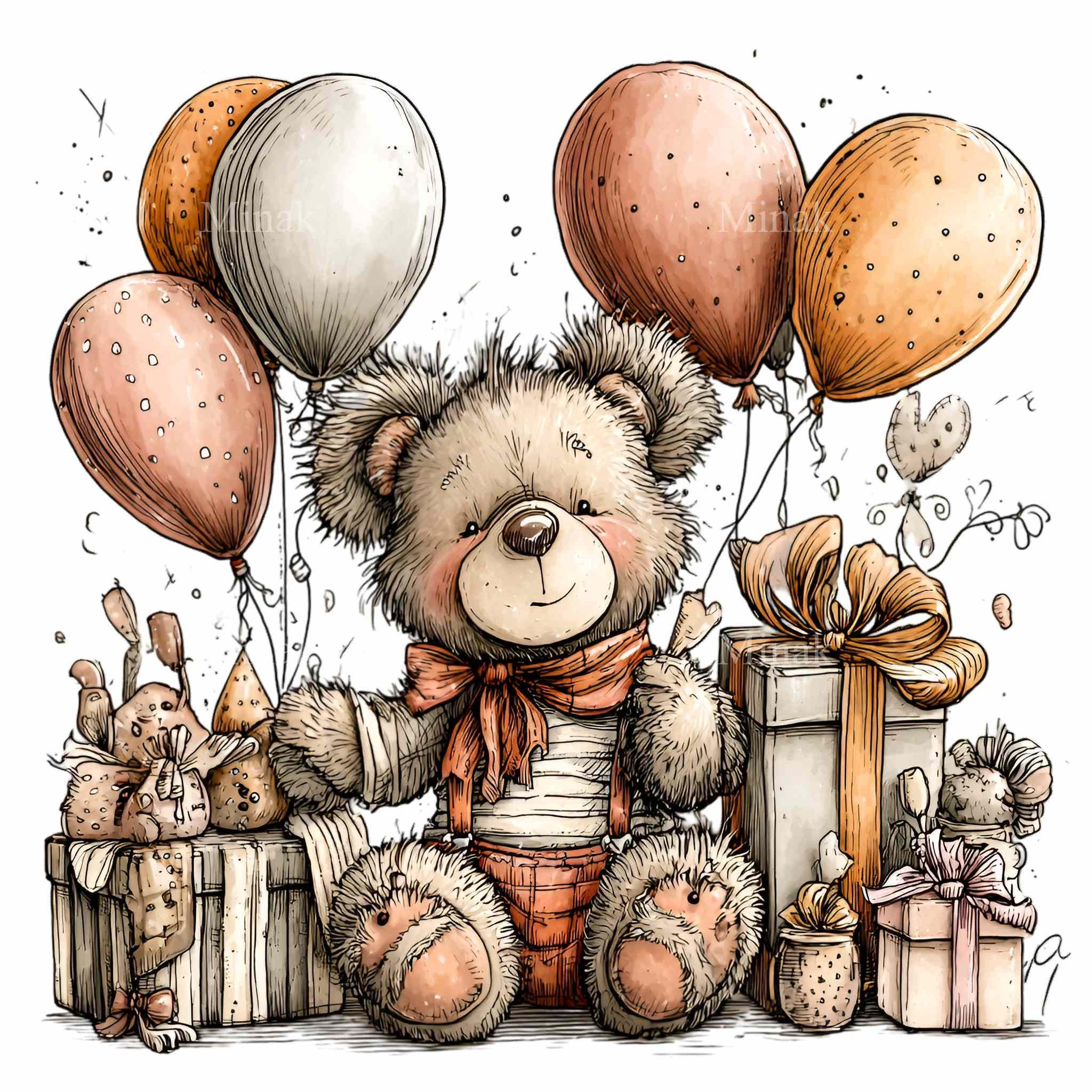10 PNG Birthday Bear Clipart - Cute Animal Party Png - Kids Card Design ...